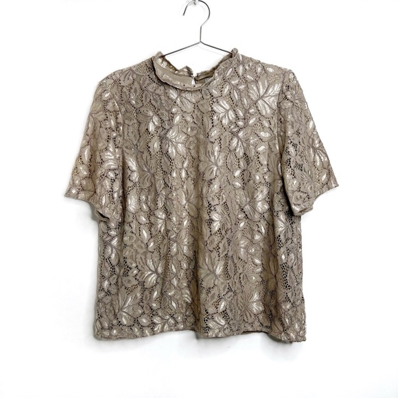 H&M | Tops | Hm Lace Overlay Ruffle Trim Top | Poshmark